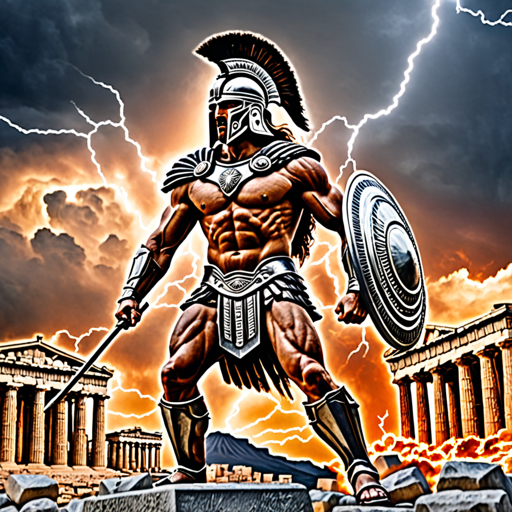 a realistic picture of an ancient Spartan warrior with long hair, and ...