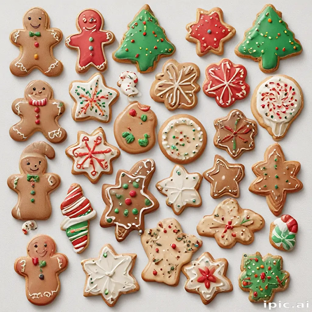 A Festive Collection of Colorful Holiday Cookies in Various Shapes and ...