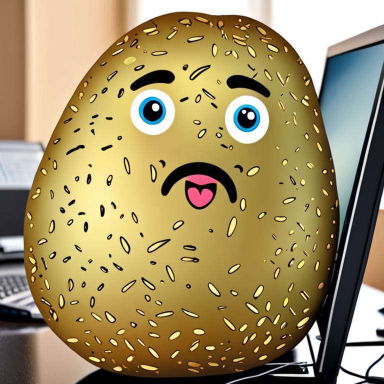 cyberbullying victim (potato) crying in front of its computer.