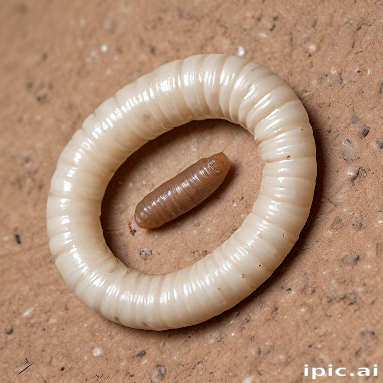 Close-Up of Two Distinctive Larvae on a Natural Surface Background