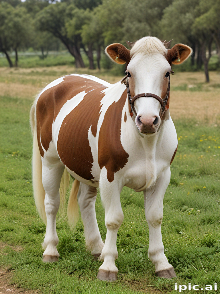 A Beautiful Brown and White Cow Grazing in a Lush Green Field.