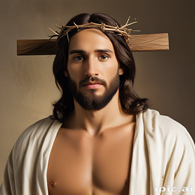 Portrait of a Resilient Figure with a Crown of Thorns and Wood