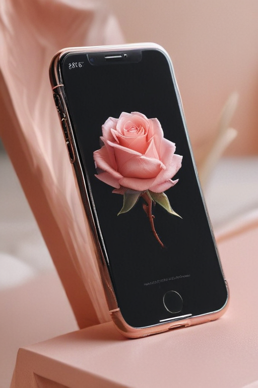 Elegant Smartphone Displaying a Beautiful Pink Rose on a Soft Background