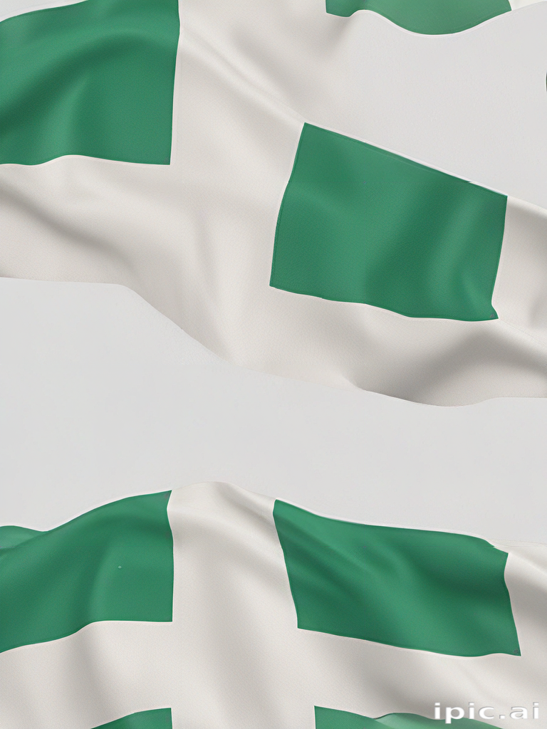 A Collection of Green and White Flags Gently Waving in the Wind.