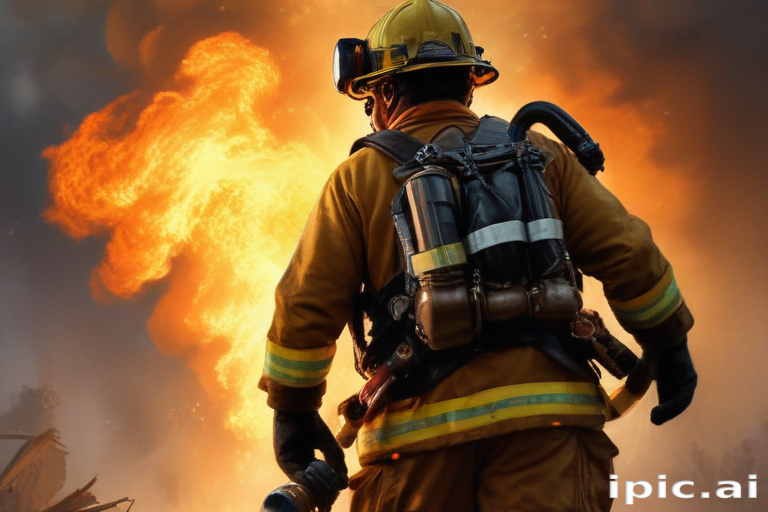 Brave Firefighter Facing Intense Flames in Heroic Rescue Operation