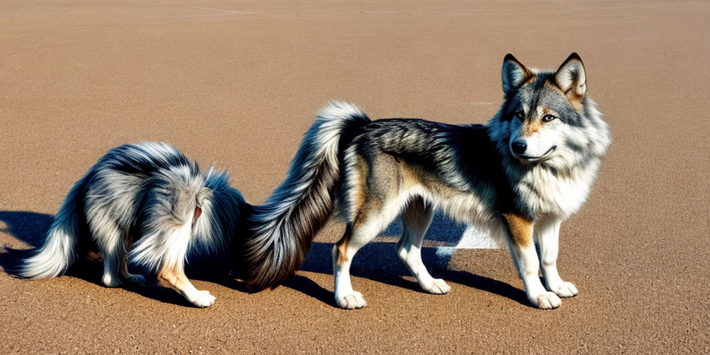 A single animal that looks like half a dog and a wolf.