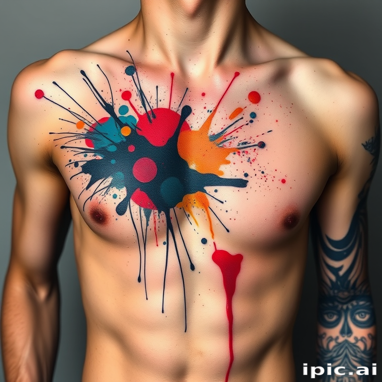 Vivid Body Art: A Colorful Explosion of Paint on a Bare Chest