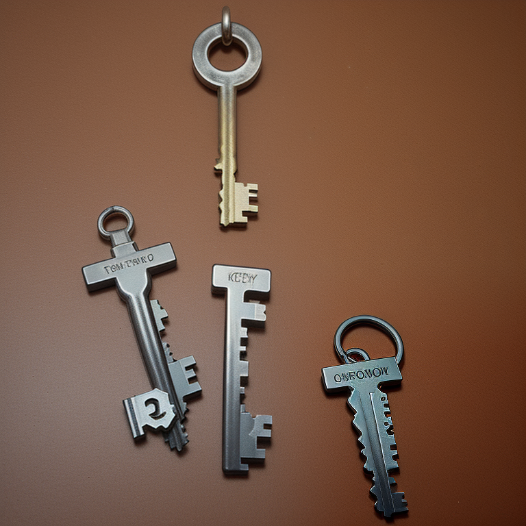 A Collection of Unique Keys Displayed on a Brown Background Surface.