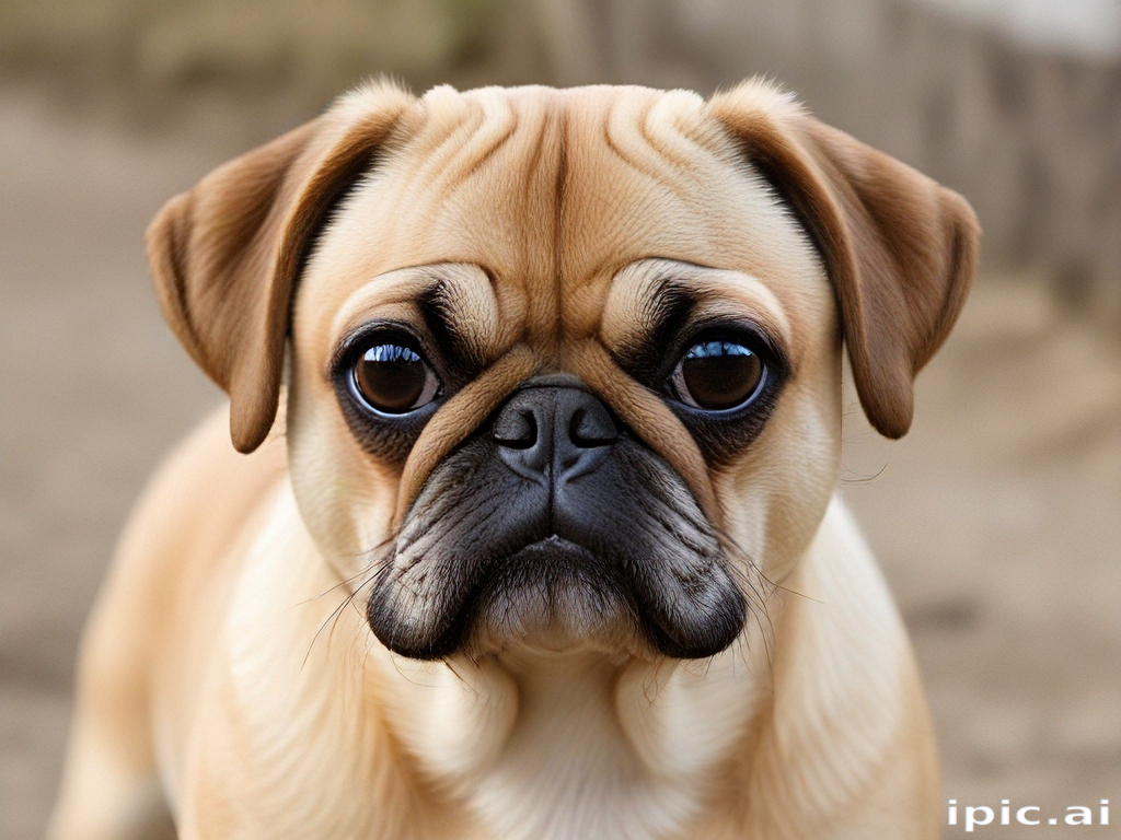 A Cute and Playful Pug Dog with Big Eyes Looking Adorably Serious.