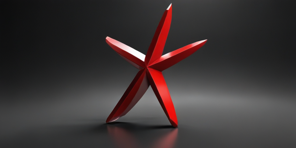 Modern Abstract Sculpture with Sharp Red Edges on a Dark Background