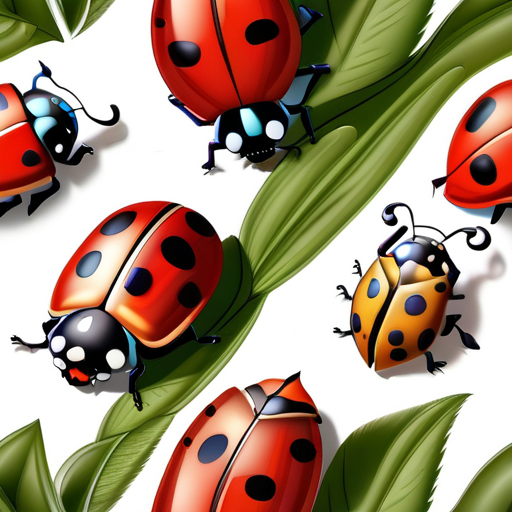 Colorful Ladybugs Crawling Among Vibrant Green Leaves in Nature's Design