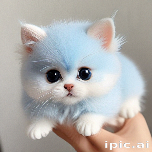 Adorable Fluffy Blue Kitten with Big Eyes Captured in Hand
