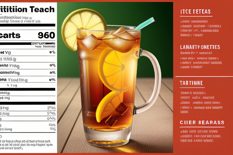 Refreshing Iced Tea with Lemon Slices and Nutritional Information Displayed