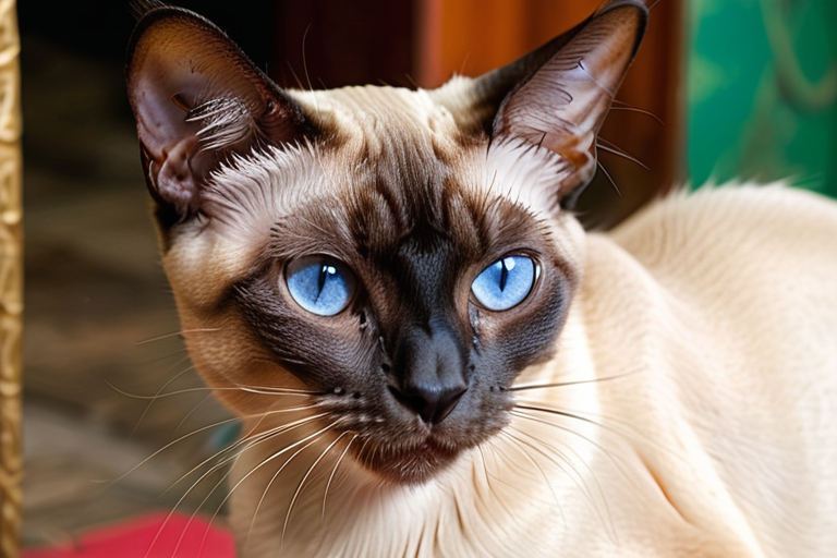 Close-Up Portrait of a Beautiful Siamese Cat with Striking Blue Eyes