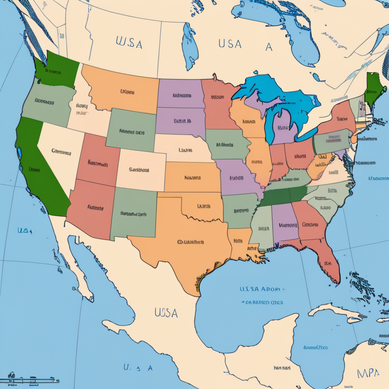 Map of the United States Highlighting Each State's Borders and Names ...