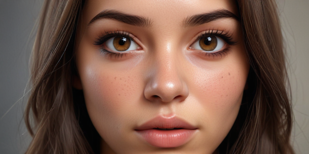 "ultra realistic face of a woman with brown hair, big eyes, medium ...