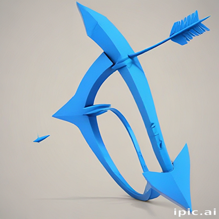 Stylized Blue Archery Equipment with Bow and Arrow in Dynamic Motion
