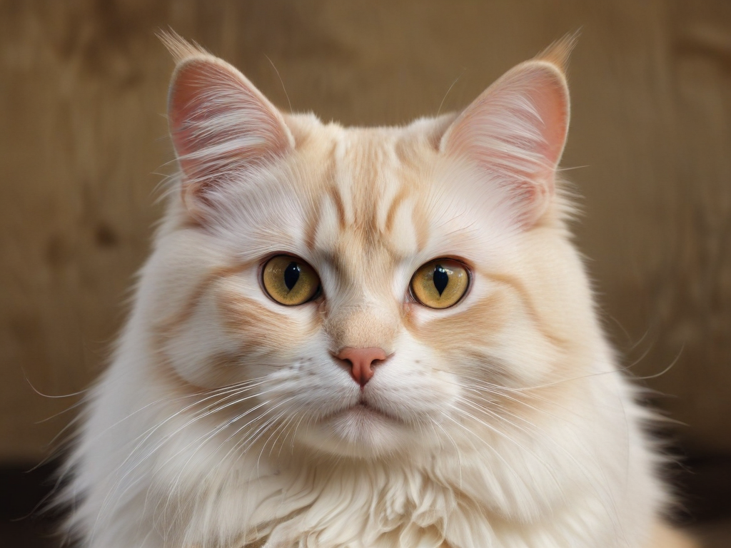 A Beautiful Cream-Colored Cat with Striking Golden Eyes and Fluffy Fur.