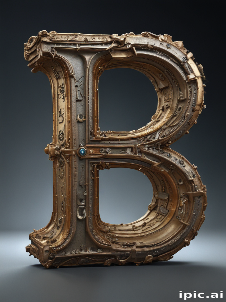 Intricately Designed Metallic Letter B with Unique Industrial Elements ...