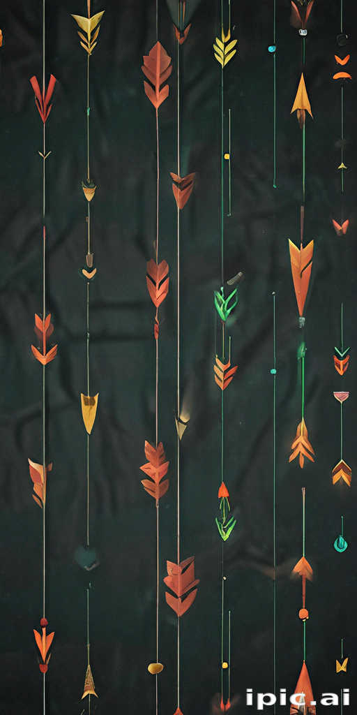 Colorful Decorative Arrows Hanging in a Vertical Display Against a Dark ...