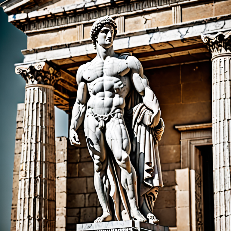 greek male muscular statue of markeus aurelus of marble, with greek ...