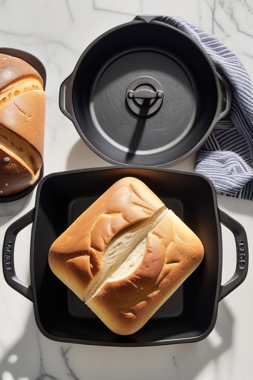 Freshly Baked Bread in a Cast Iron Pan Ready to Serve