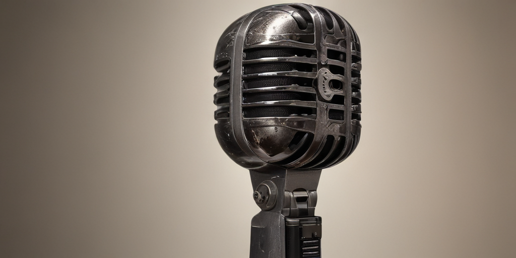 Classic Vintage Microphone Standing Tall Against a Soft Neutral Background