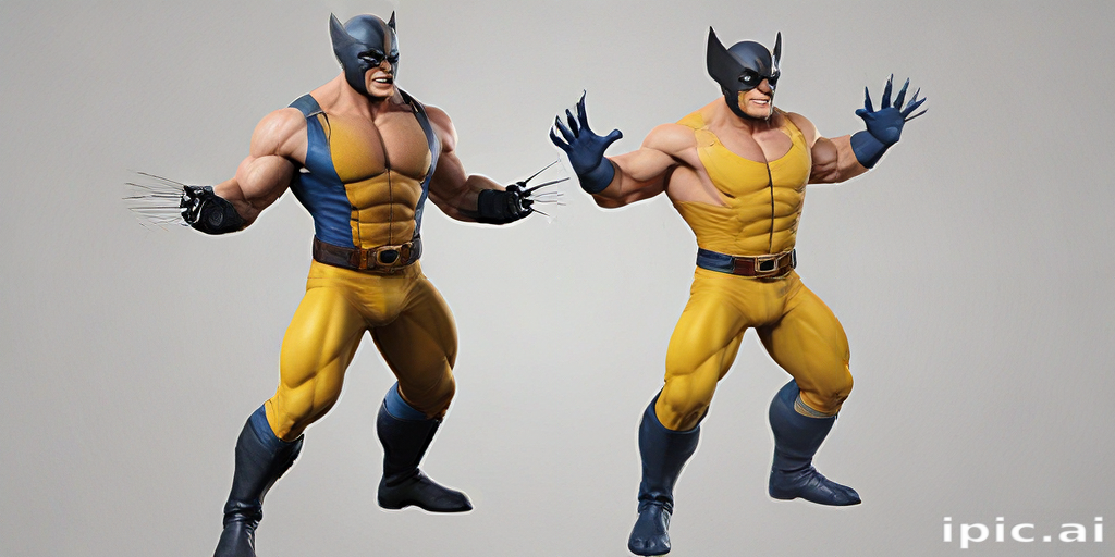 Dynamic Dual Pose of a Classic Superhero with Iconic Claws and Costume