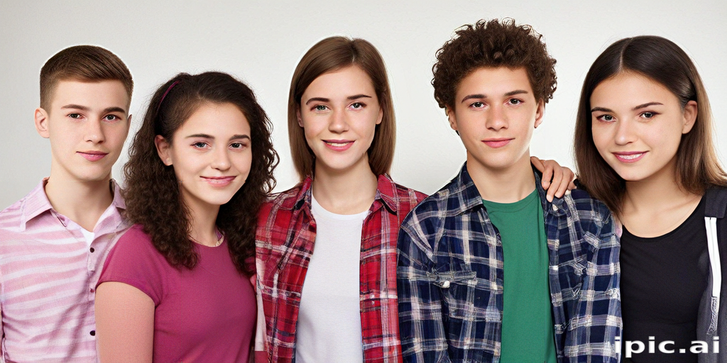 A Group of Five Diverse Teenagers Smiling for the Camera Together.