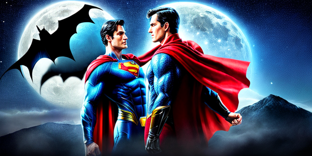 superman holding hands with batman under a moon