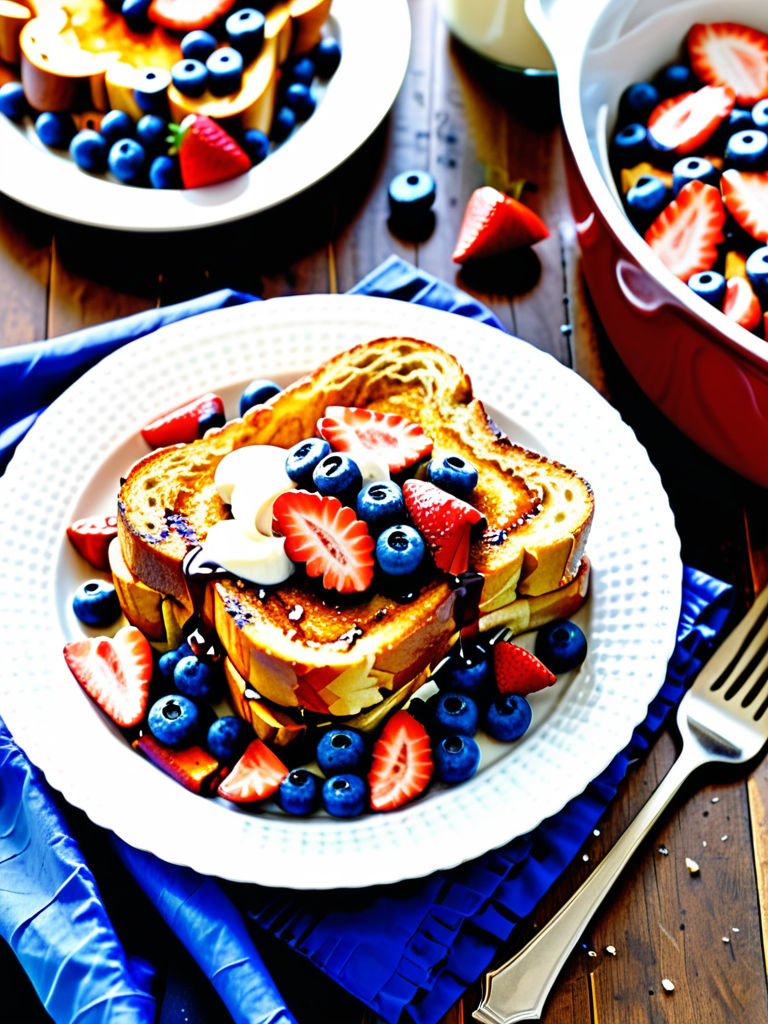 Deliciously Decadent French Toast Stacked with Fresh Strawberries and ...