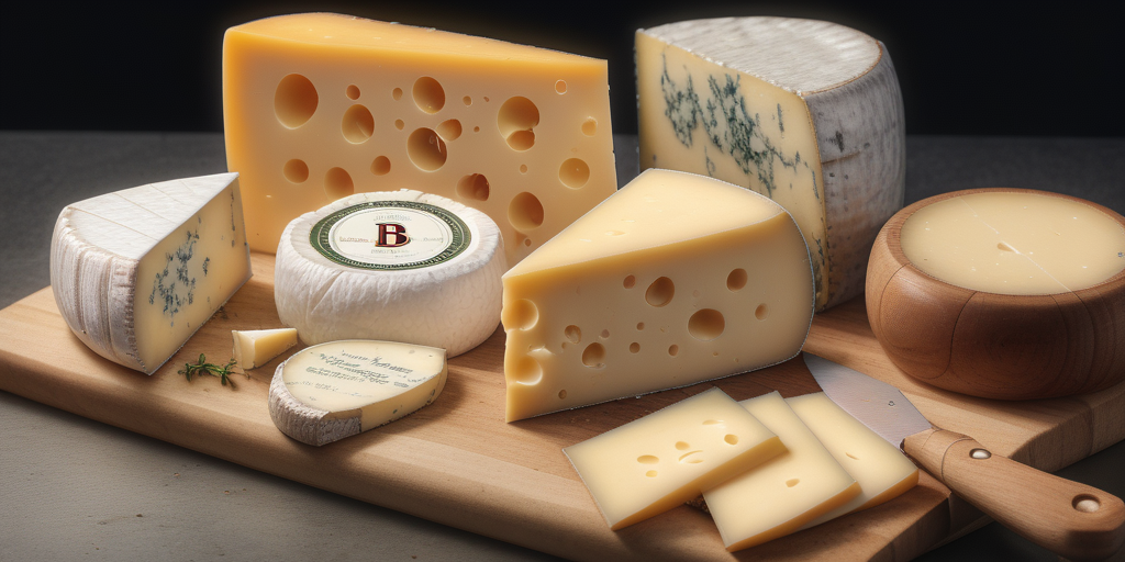 A Beautiful Assortment of Gourmet Cheeses Displayed on a Wooden Board