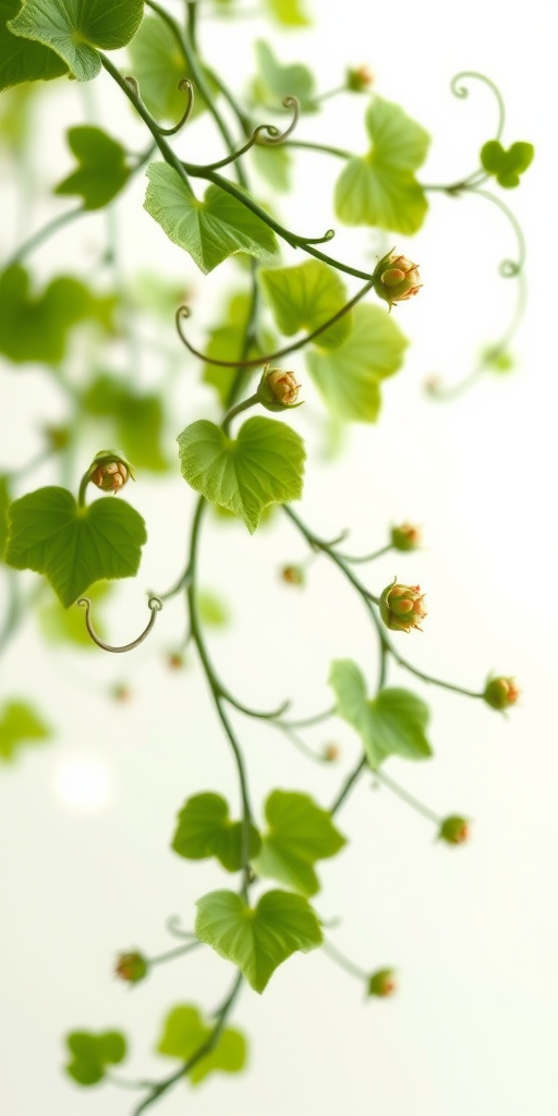 Delicate Green Vines with Budding Flowers Against a Soft Light Background
