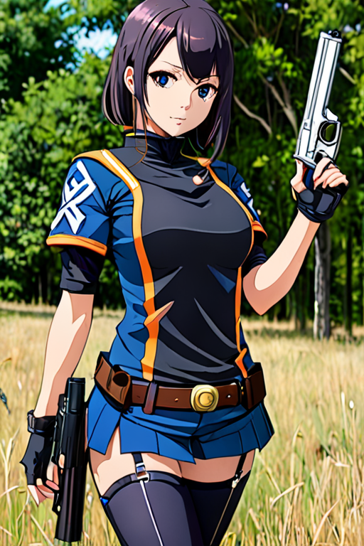 An anime girl with a revolver in her hand