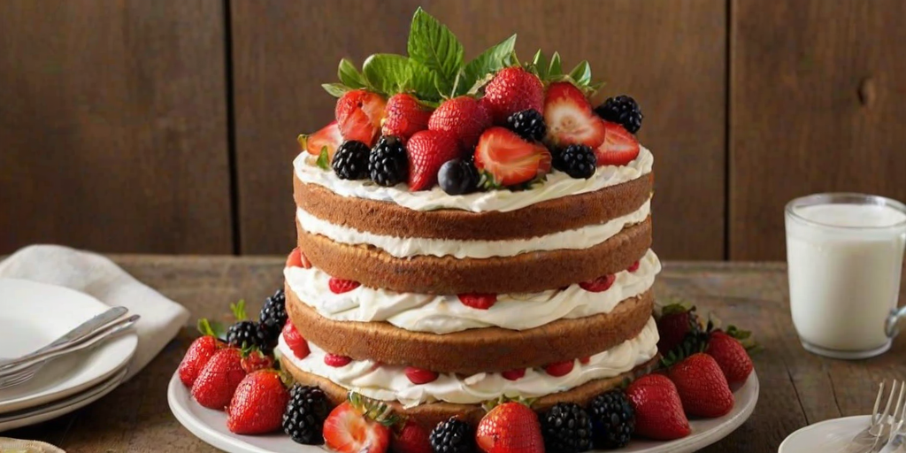 Delicious Layered Cake Topped with Fresh Berries and Whipped Cream Delight