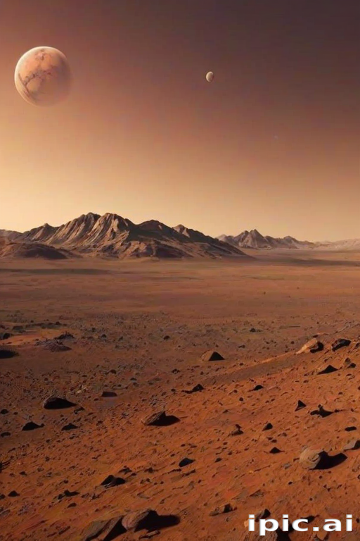 Surreal Landscape of Mars with Distant Planets and Majestic Mountains