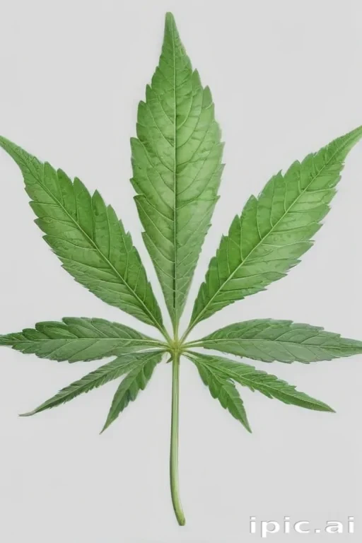 A Close-Up View of a Vibrant Green Cannabis Leaf Against a Neutral ...
