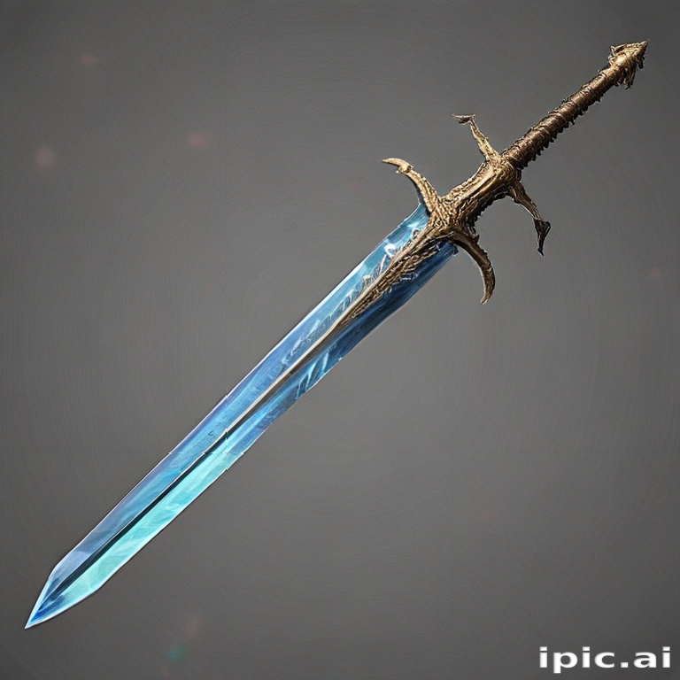 Magical Sword with a Glowing Blue Blade and Intricate Handle Design