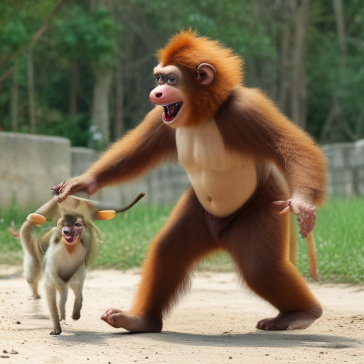 monkey chasing a clown