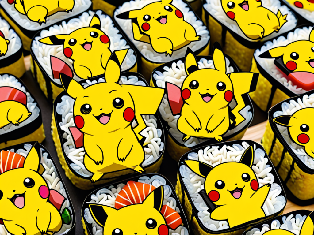 Pikachu sushi with tail coming out of maki roll