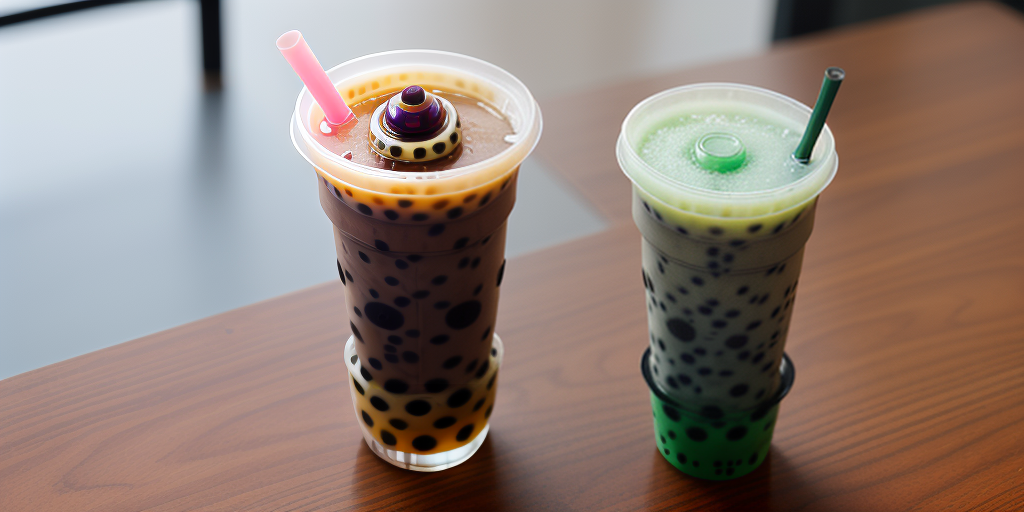Delicious Bubble Tea Featuring Colorful Tapioca Pearls in Two Cups