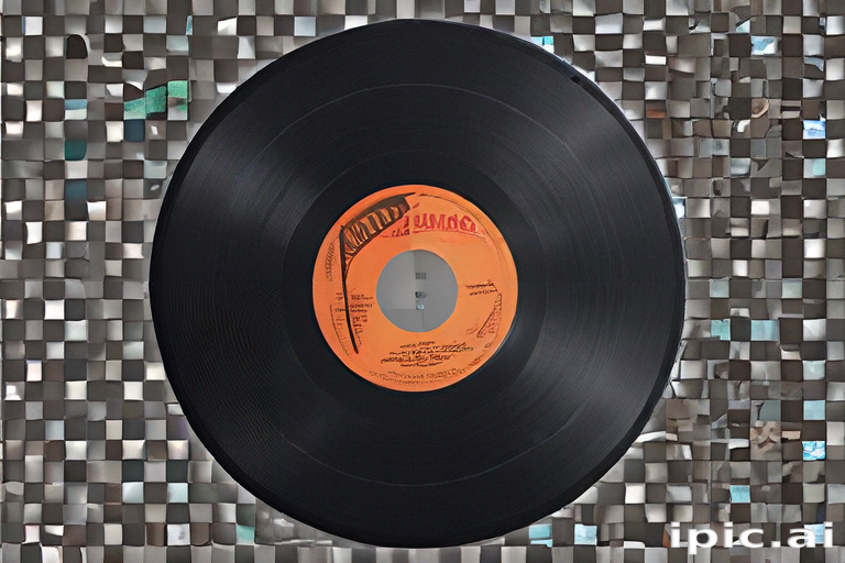 Classic Vinyl Record Set Against a Reflective Mosaic Background Design