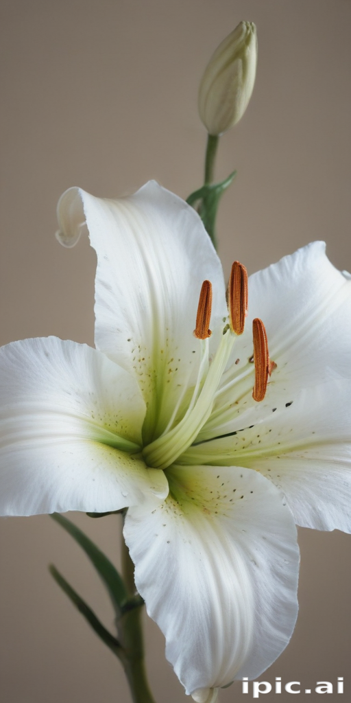 A Beautiful White Lily Blooming with Delicate Petals and Vibrant Stamen.