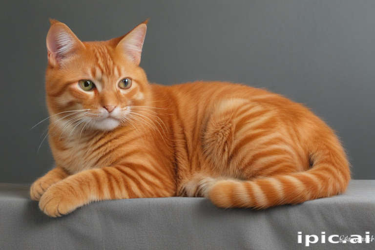A Majestic Ginger Cat Relaxing on a Soft Gray Surface.