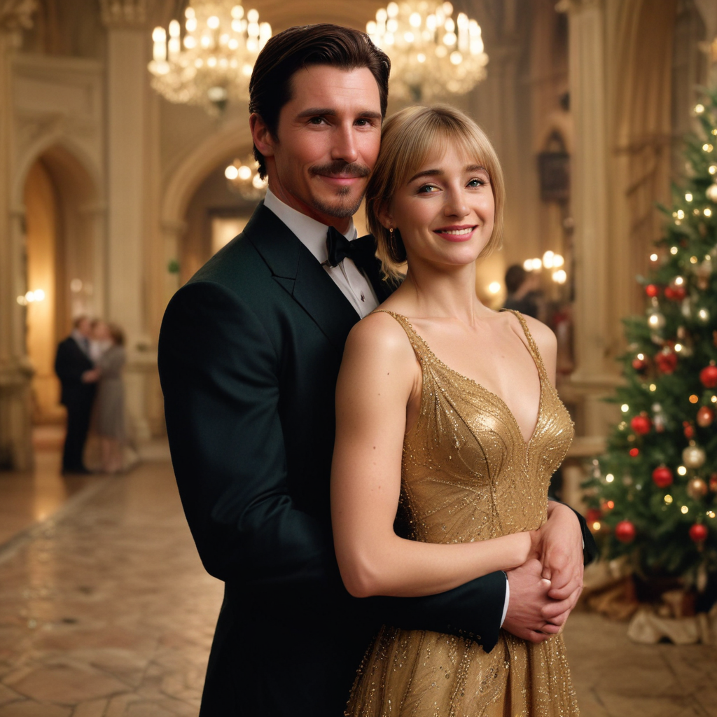 christian bale as bruce wayne and allison mack enjoying a Christmas ...