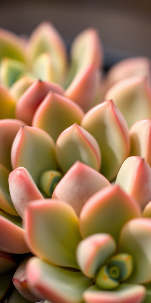Close-up of succulent plants with smooth, rounded leaves, soft natural ...