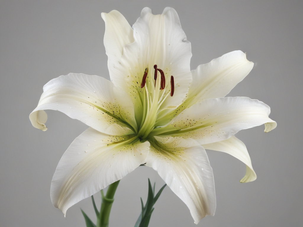 Elegant White Lily with Delicate Petals and Vibrant Green Highlights
