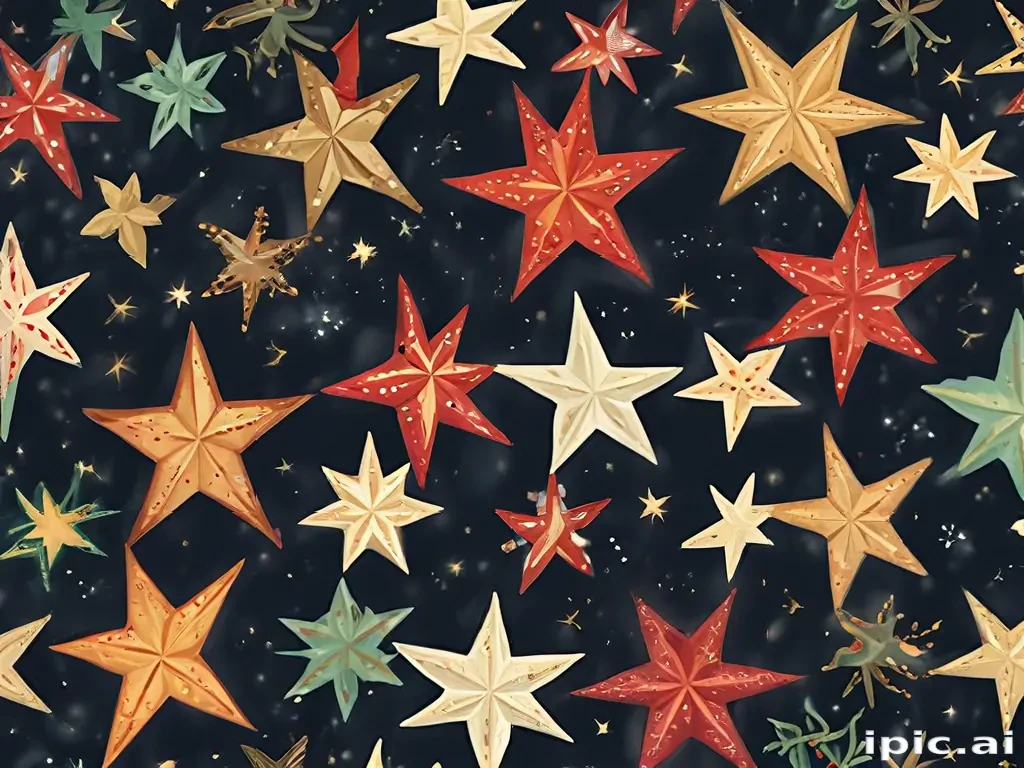 Colorful Stars of Various Shapes and Sizes Against a Dark Background