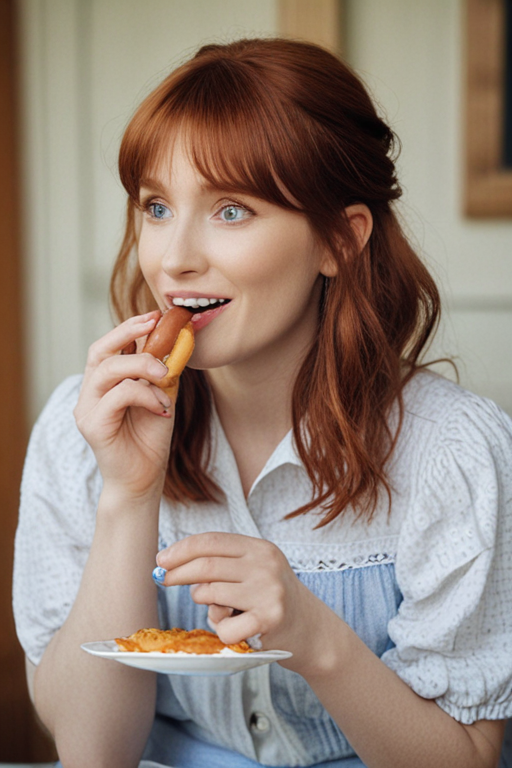 Bryce Dallas Howard eating a hot-dog