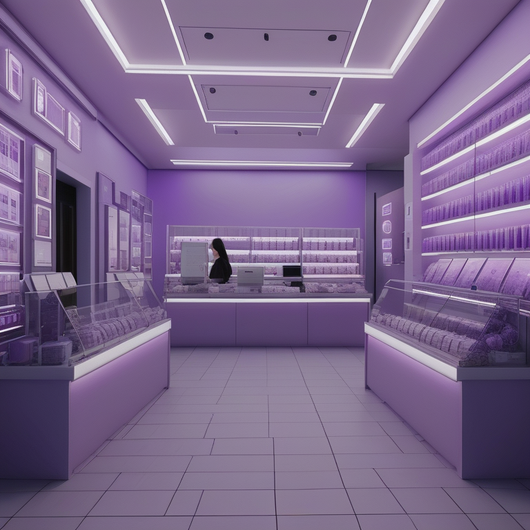 A Modern Lavender-Themed Shop Showcasing Various Products in a Chic Setting